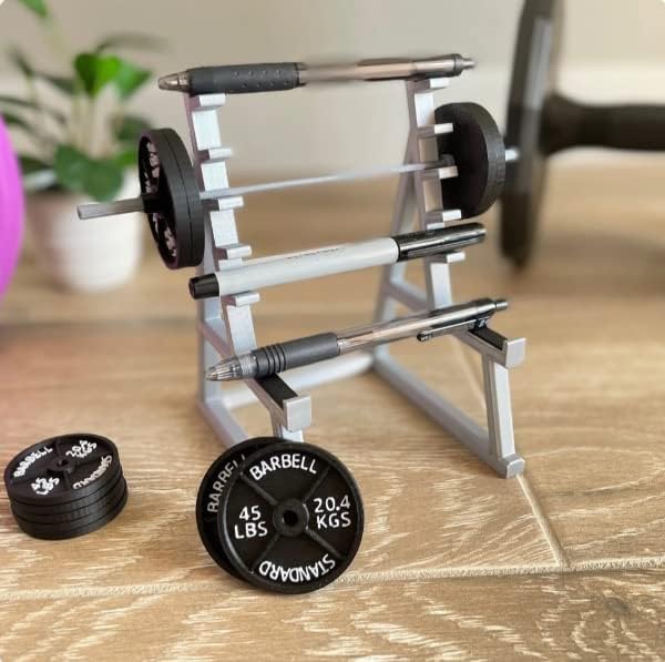 RFSHOP Funny Mini Barbell Pen Holder, Gym Theme Desk Pen Organizer Squat Rack Pen Holde,Home Office Desk Display Decorations Gift.