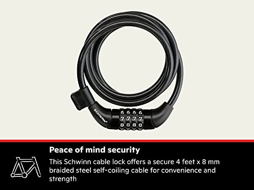Schwinn Anti Theft Bike Lock, Security Level 1, Combination Lock, 4 Foot , Black
