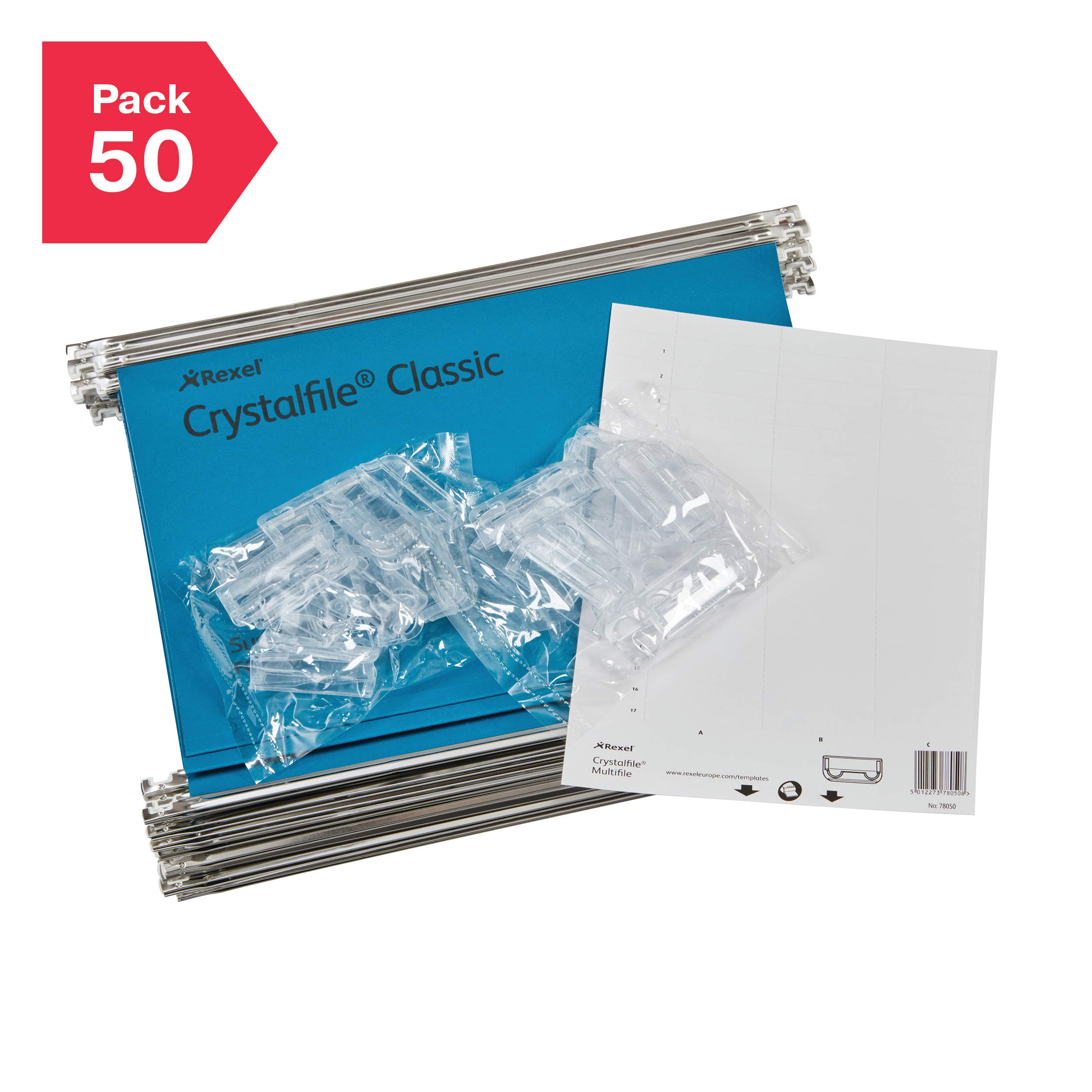 Rexel Crystalfile Classic Suspension File Complete Foolscap Red Pk 50 78141