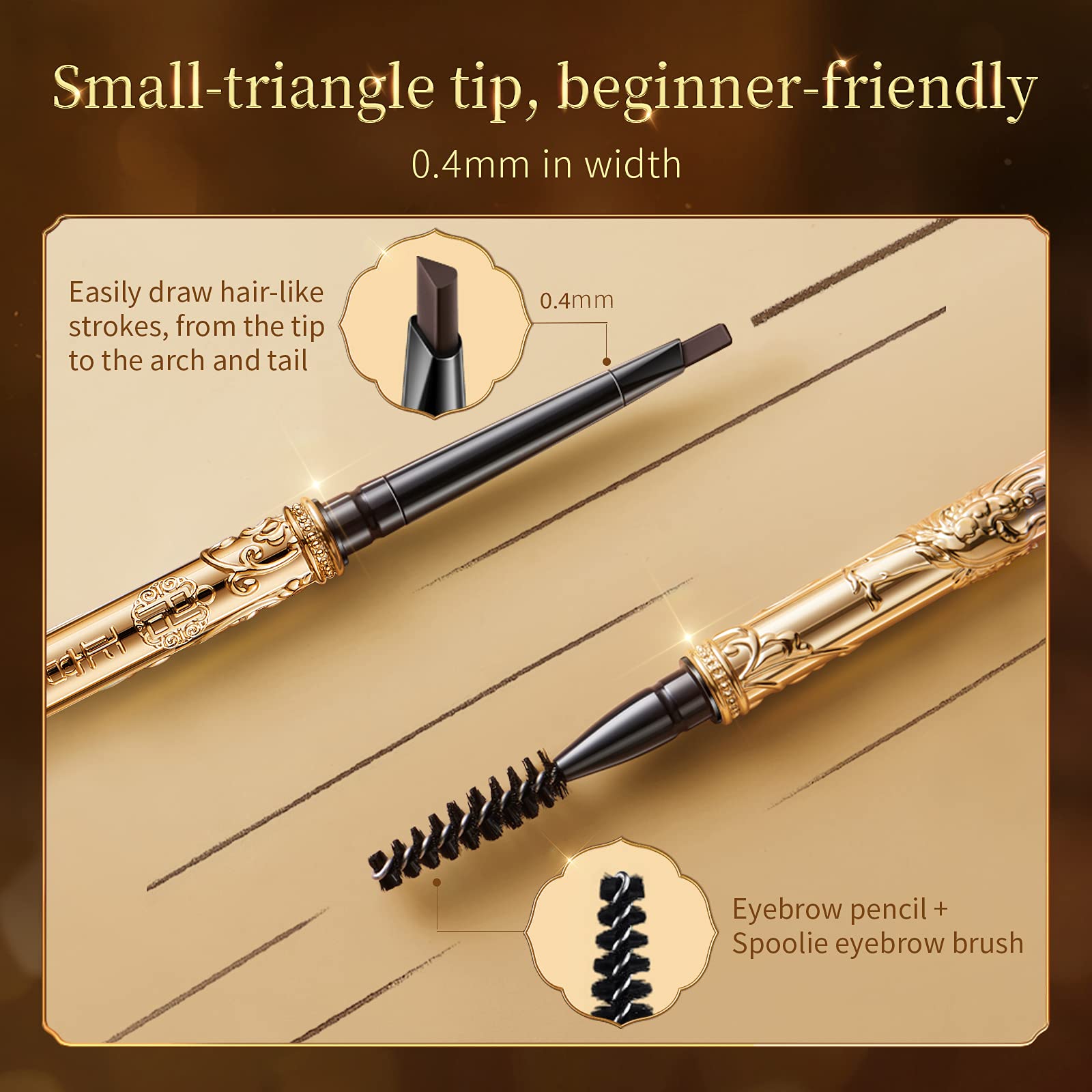 ZEESEA [Palace Identity] Drunken Rhyme Gilt · Delicate Eyebrow Pencil,Sketch-level Small Triangle, Heavy Embossed Barrel Palace Eyebrow Pencil, Long Lasting Beautiful Eyebrow Pencil