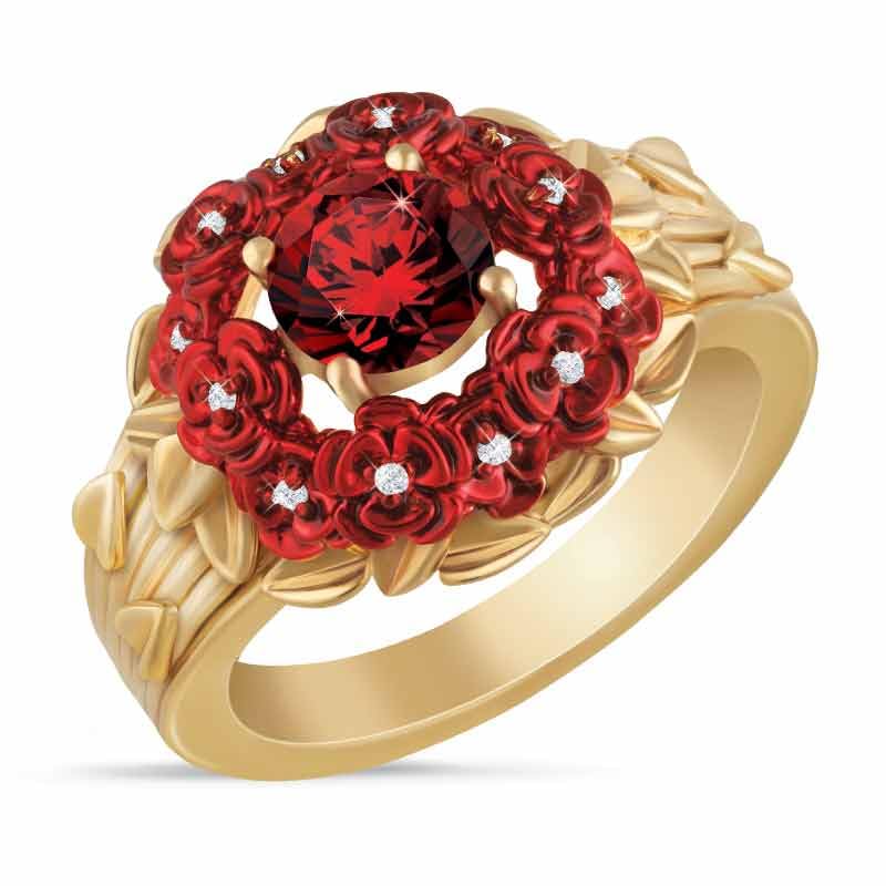 The Danbury Mint A Dozen Roses Diamond Ring - Genuine Diamonds - Simulated Ruby - Red Roses - Perfect Romantic Gift (7) #1457-0014