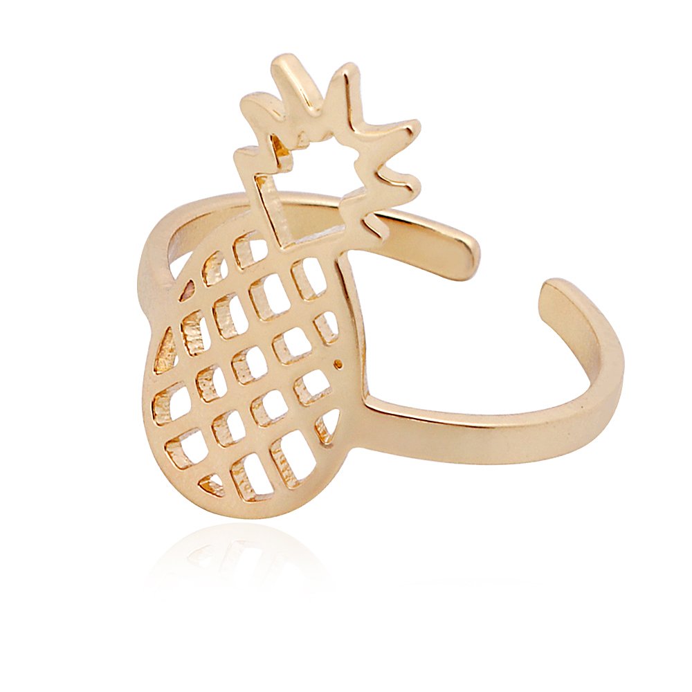 SENFAI Pineapple Charm Open Finger Rings Adjustable Cute Women Jewelry (Gold)