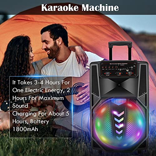 Wireless Karaoke Speaker System with 12'' Subwoofer, Kacsoo Outdoor Portable Bluetooth PA Speaker System with 2 Karaoke Microphones, DJ Lights, FM Radio, MP3/BT/TF Card, AUX Interface, Remote, Black