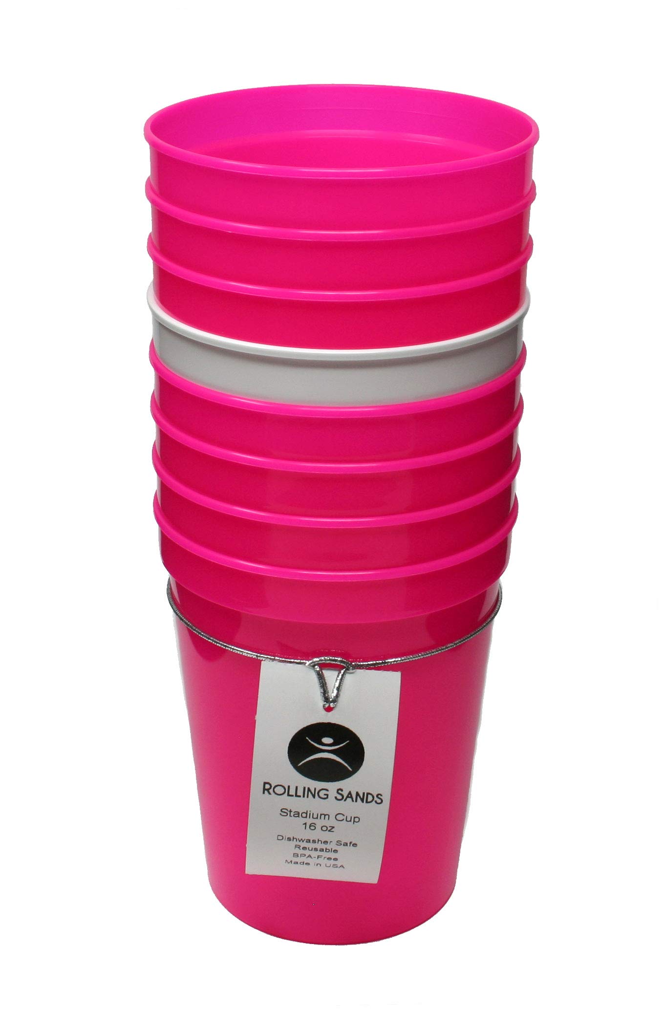 Rolling Sands 16 oz. Reusable Plastic Stadium Cups, 8 Pack, Made in USA, BPA-Free Dishwasher Safe Tumblers, Lime Green