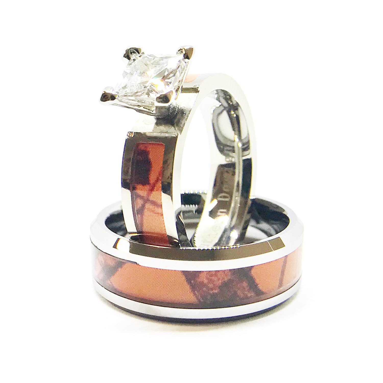 Southern Designs Orange Camouflage Engagement Wedding Ring (7.5)
