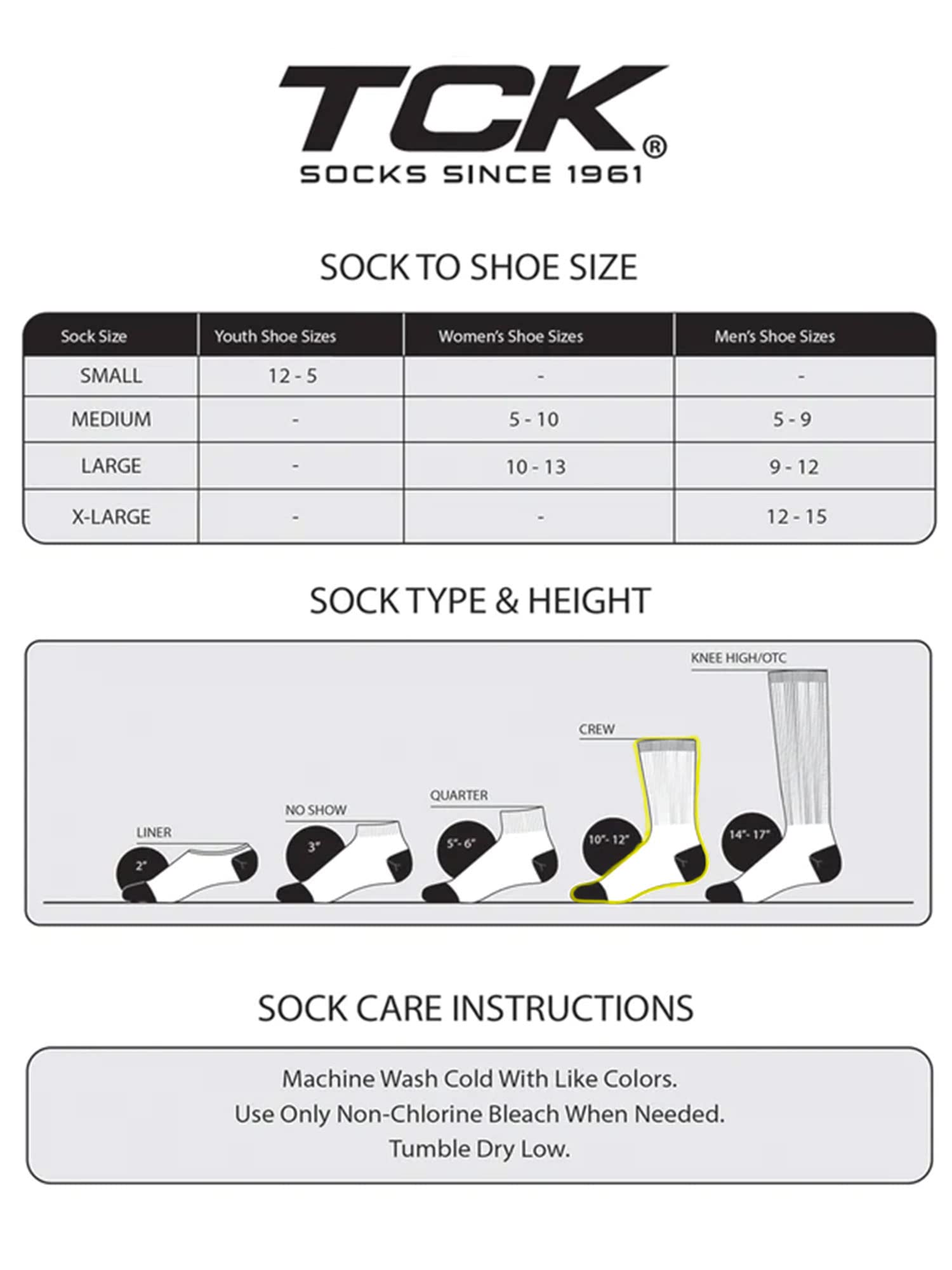 TCK 6 Pair Work & Athletic Crew Socks (Black, Large)