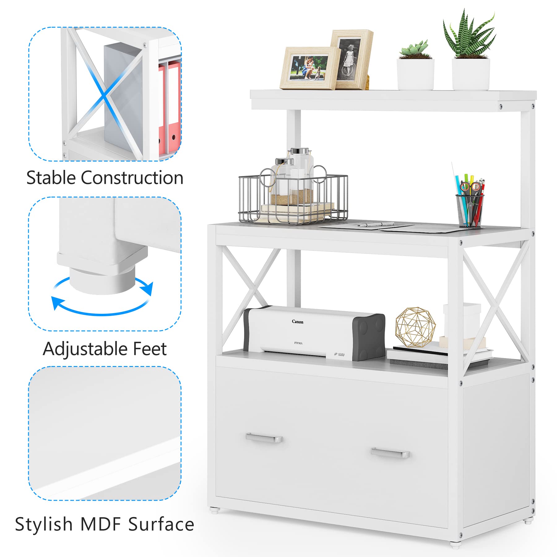 Tribesigns Lateral File Cabinet Modern Filing Cabinet with 1 Large Drawer, Printer Stand with 3 Open Storage Shelves for Home Office