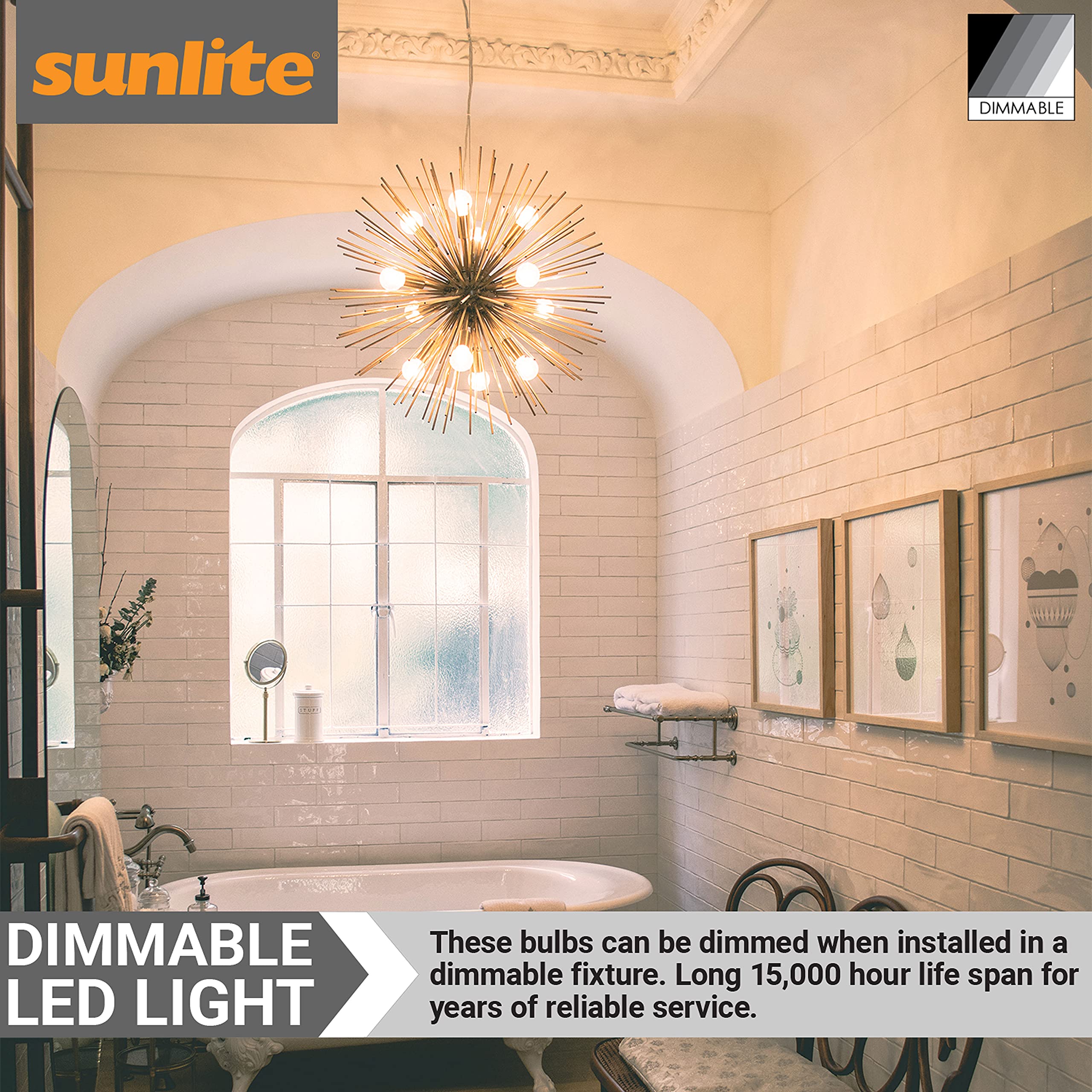 Sunlite 80757 LED G16.5 Filament Style Globe Light Bulb, 2.5 Watts (25W Equivalent), 250 lumens, Dimmable, Candelabra Base (E12), UL Listed, 3000K Warm White, 1 Count