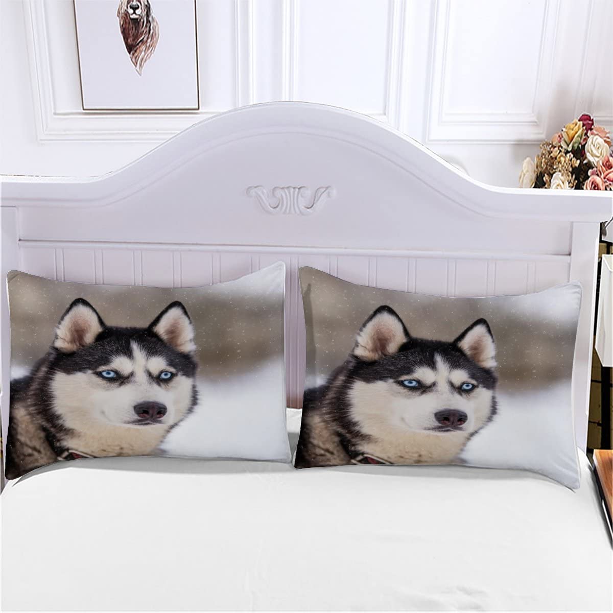 Quilt Cover Twin Size Siberian Husky 3D Bedding Sets Dog Duvet Cover Breathable Hypoallergenic Stain Wrinkle Resistant Microfiber with Zipper Closure,beding Set with 2 Pillowcase