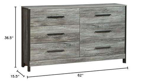 Signature Design by Ashley Cazenfeld Rustic 6 Drawer Dresser, Weathered Gray