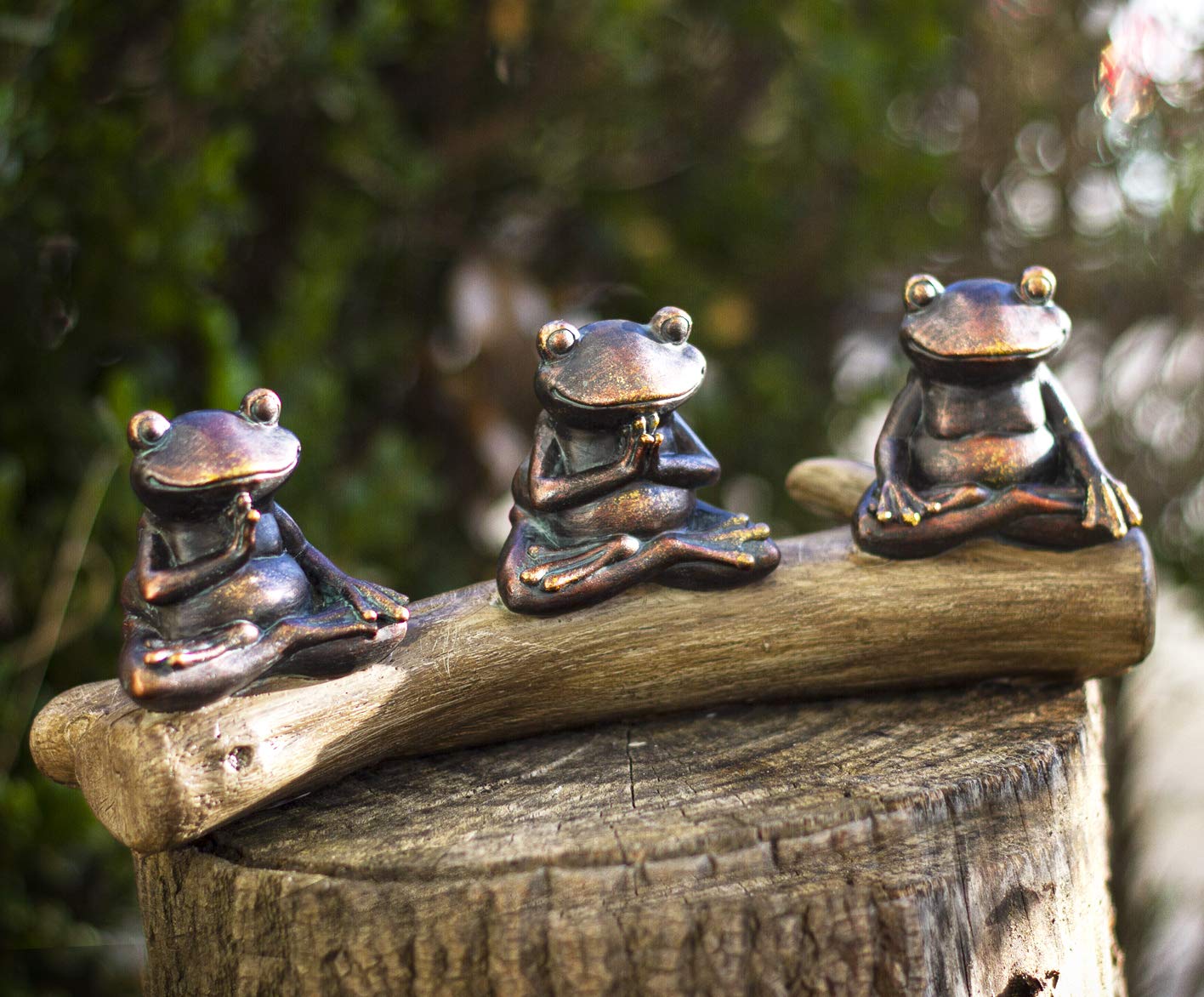 SUMMIT COLLECTION Zen Living Three Meditation Frogs Seated On Log Wood Home and Garden Decor 10.75 Inches L