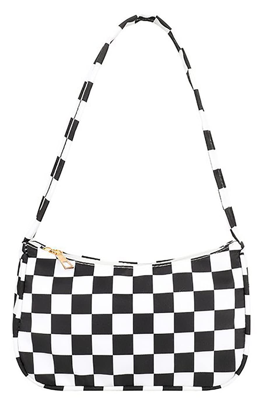 ZEHO Checkerboard Nylon Shoulder Bag Stylish Underarm Handbag Cute Retro Mini Shoulder Bag Trendy Clutch Purse 90s Y2k Bags, Black and White Checkerboard