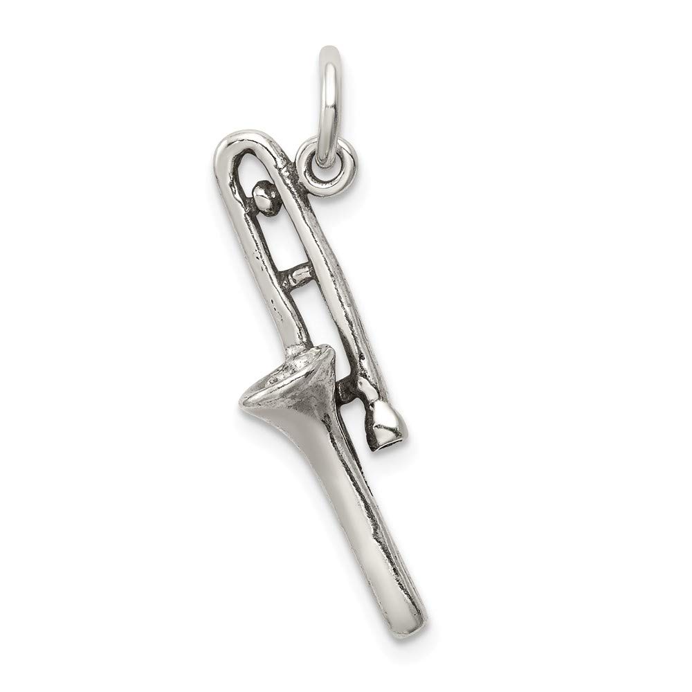 Saris and Things 925 Sterling Silver Antiqued Trombone Charm Pendant