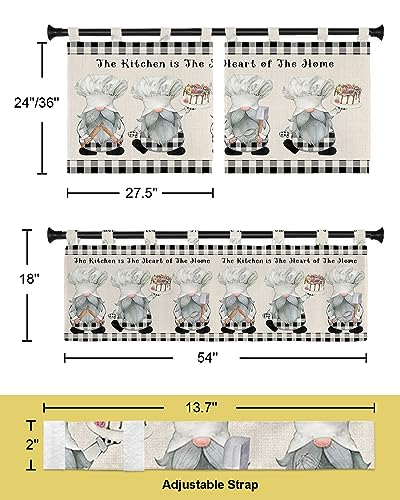 Tab Top Curtain Valance and Tiers Set,Chef Dwarf Cake Black Buffalo Plaid Light Filtering Kitchen Curtains Valances,Dessert Cooking Utensil Retro Linen Cafe Window Treatment Drapes for Bedroom