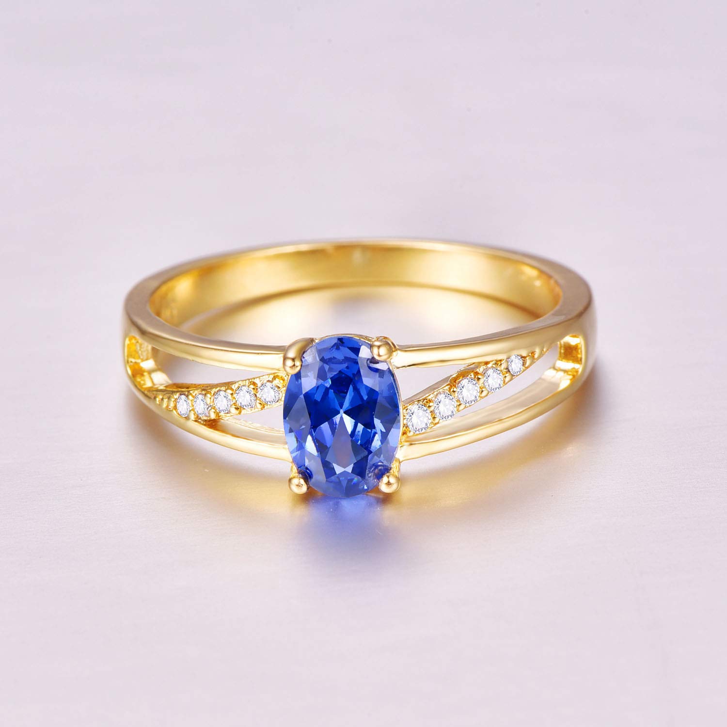 Psiroy Yellow Gold Plated Created Tanzanite Filled Ring for Women Size 8