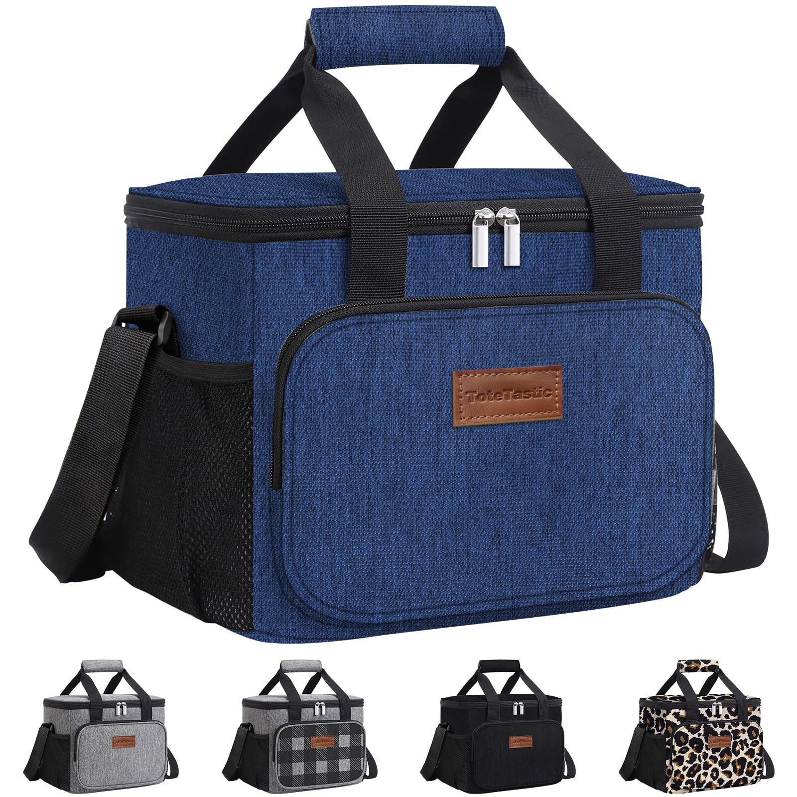 ToteTastic Insulated Reusable Lunch Box Lunch Bag for Women/Men LeakProof Lunch Tote Bag with Adjustable Shoulder Strap, Front Zipper Pocket and Dual Large Side Pockets for Work/Picnic(9L,Black)