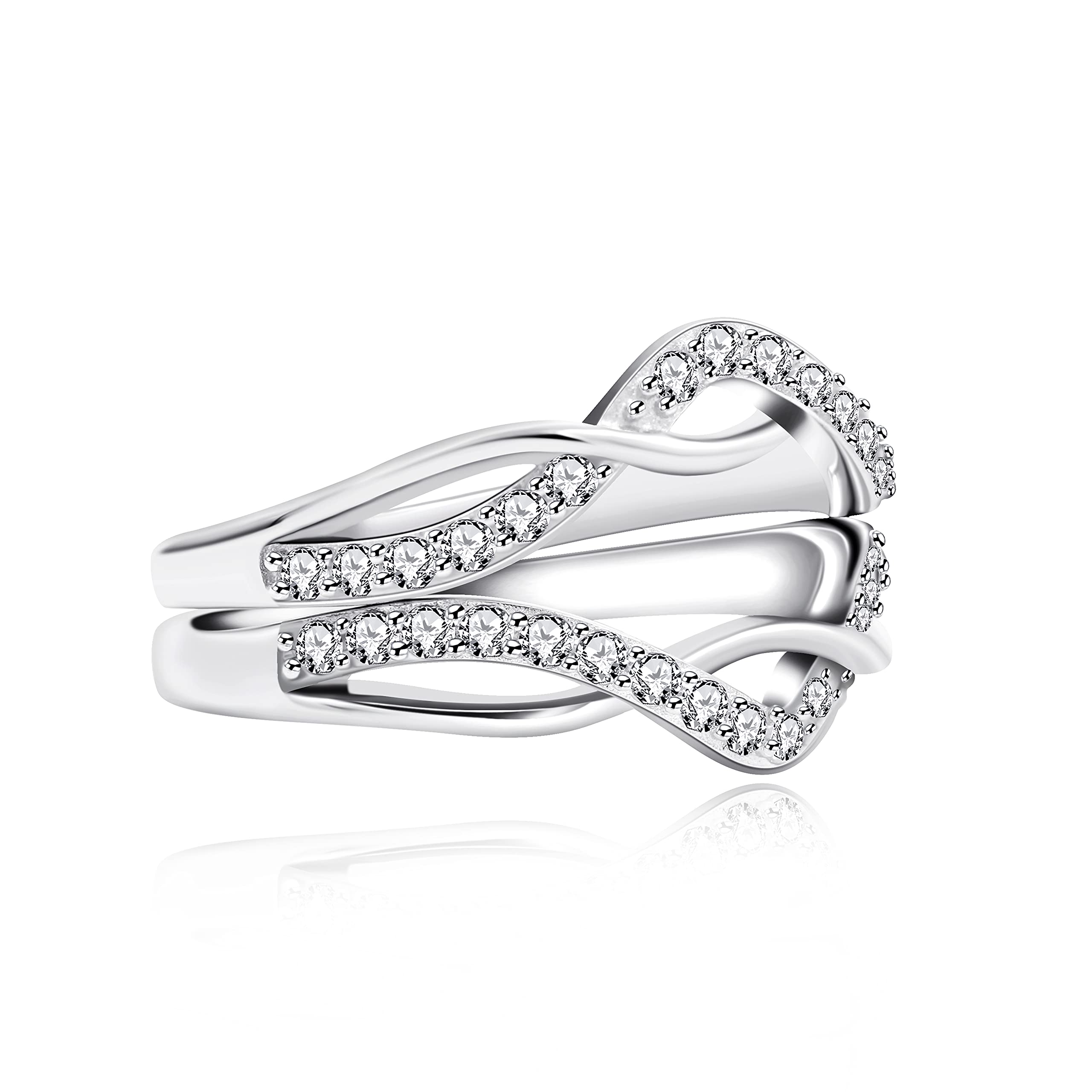 Uloveido Arched Infinity Eternity Rings for Women 925 Silver Stacking Rings Enhancer for Halo Engagement Wedding Rings White Gold Plated Size 7 Y1521