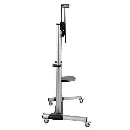 Tripp Lite Mobile TV Stand with Mount, for LED/OLED/LCD Flat Screen Monitors, 60β β 100β Televisions, Shelf & Locking Wheels, Silver, 5-Year Warranty (DMCS60100XX)