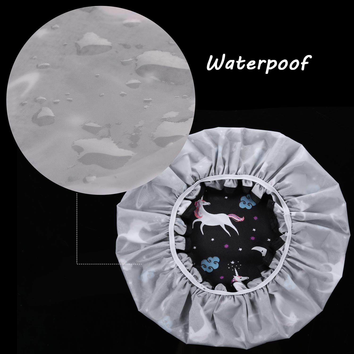 Unicorn Shower Caps, Double Layers Bath Hat for Women Girls to Cover Long and Thick Hair, Reusable Waterproof Bonnet 4 Pack