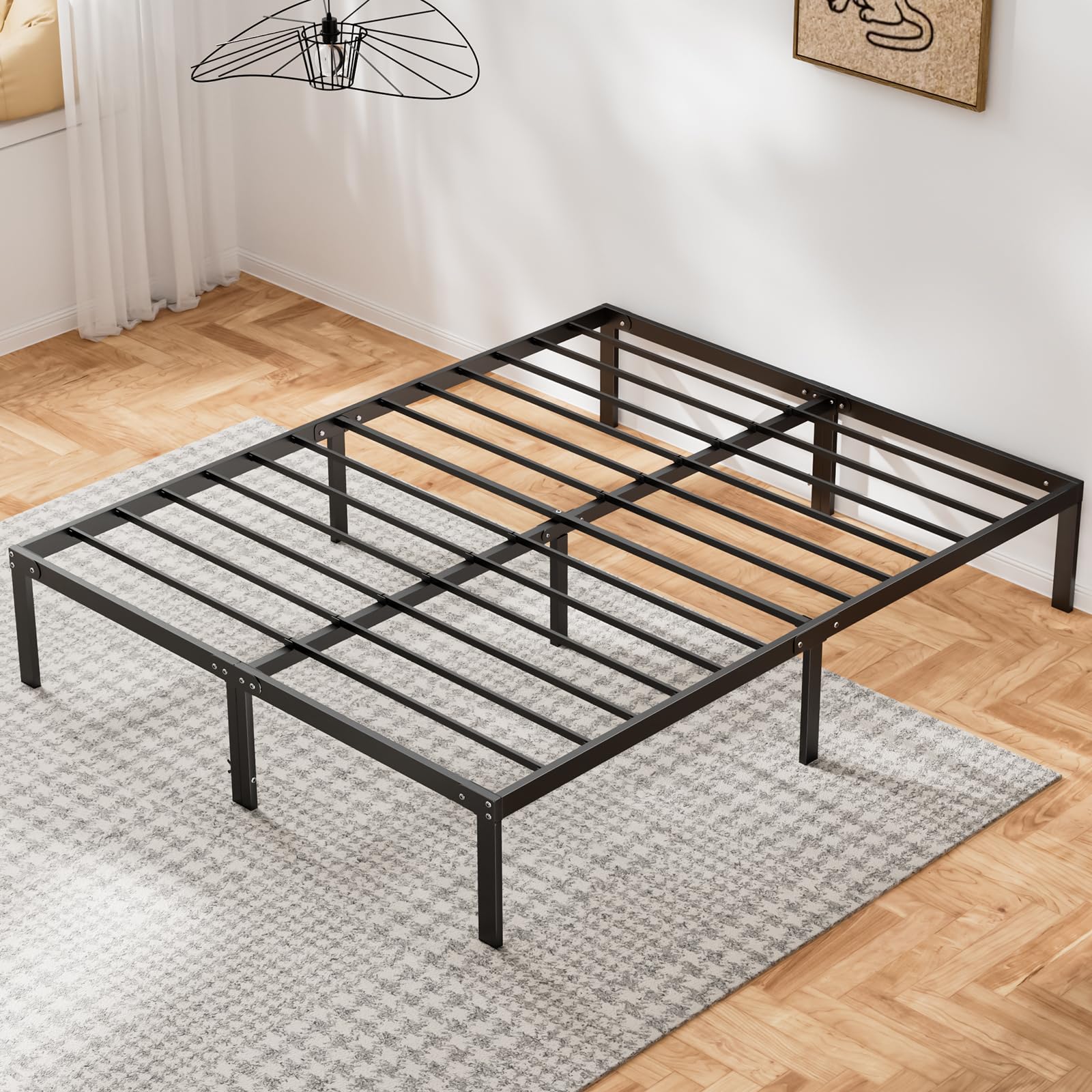 Sweetcrispy King Bed Frame - 14 Inches High Metal Platform Bedroom Frames King Size with Storage Space Under Frame, Heavy Duty, Sturdy Steel Slat Support, No Box Spring Needed