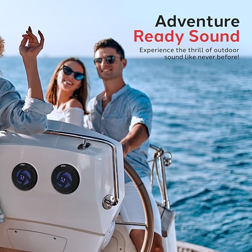 Pyle Marine Waterproof Speakers 6.5β - Low Profile Slim Style Wakeboard Tower and Weather Resistant Outdoor Audio Stereo Sound System with LED Lights and 240 Watt Power - 1 Pair in Black - PLMRS63BL