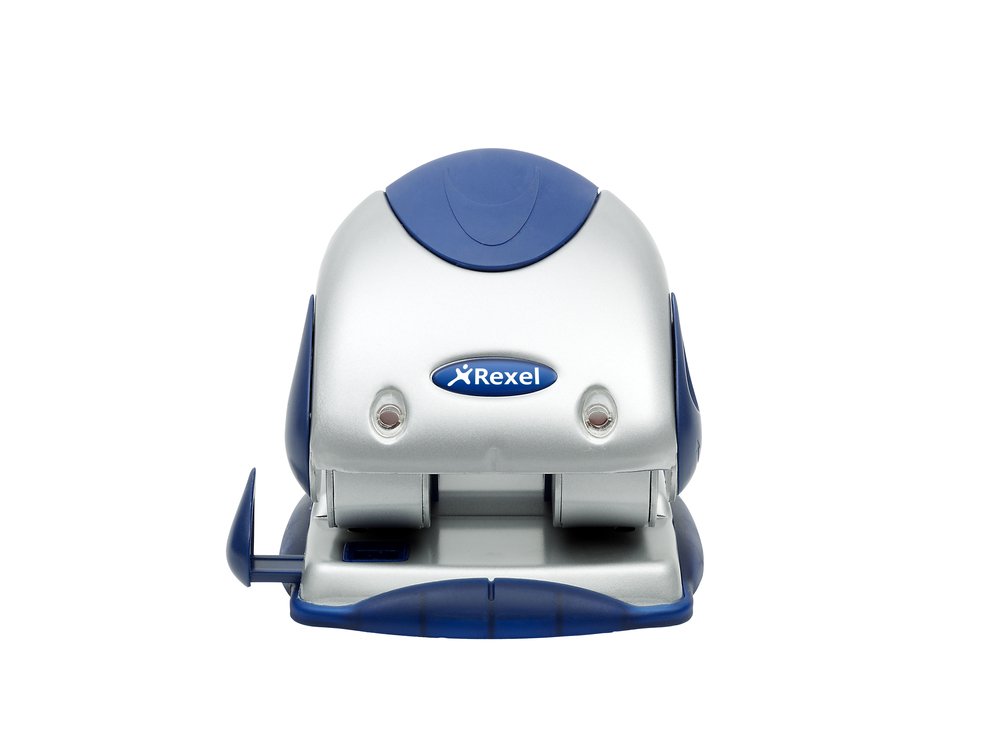Rexel Precision 240 2 Hole Punch, 40 Sheet Capacity, Paper Alignment Indicator, Metal, Silver/Blue, 2100749