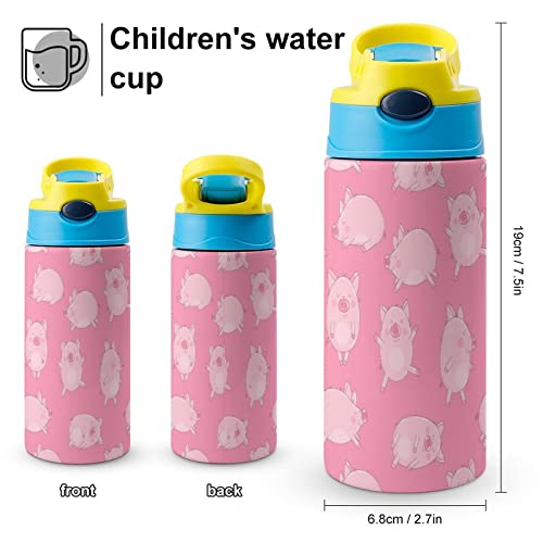 Thermos Cup 500Ml Cute Pigs Insulated Water Bottle With Straw For Sports And Travel 7.5x2.7 in