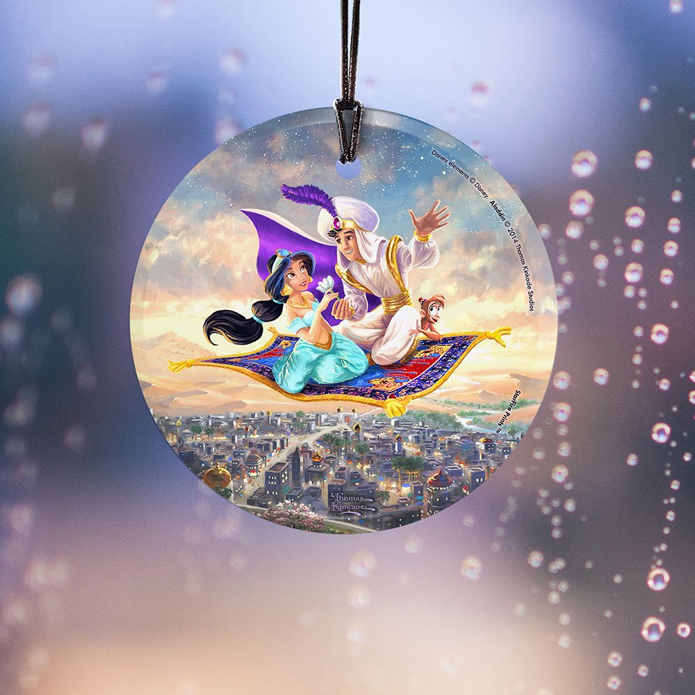 Trend Setters Disney – Aladdin – Princess Jasmine – Flying Carpet Ride - Thomas Kinkade – 3.5” Starfire Prints Hanging Glass Print Accessory - Ideal for Gifting and Collecting Ltd.