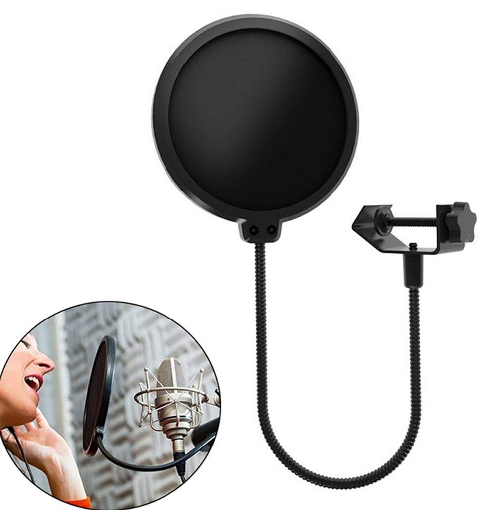 Tzong Microphone Pop Filter Mask Shield For Any Other Microphone, Dual Layered Wind Pop Screen With A Flexible 360° Gooseneck Clip Stabilizing Arm