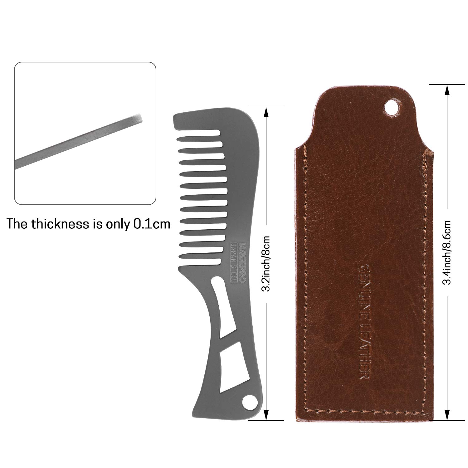 WISEPRO Beard Mustache Comb Fine Toothed Beard Comb Keychain Comb,Suitable For Beard Care Facial Hair Grooming(Black Beard Hollow)