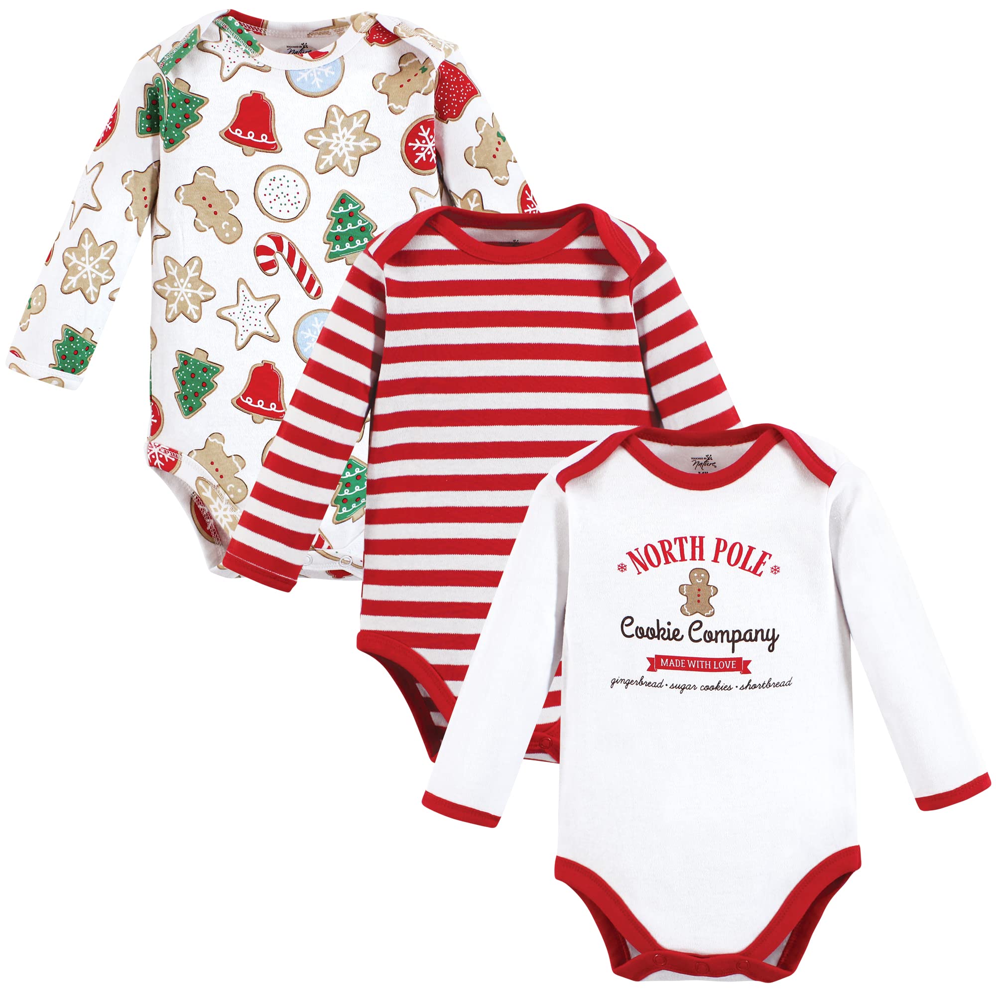 Touched by Nature Unisex Baby Bodysuits Organic Cotton Long-Sleeve Christmas Cookies, 3-6 Months, Christmas Cookies, 3-6 Months US