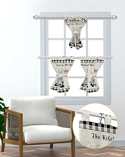 Tab Top Curtain Valance and Tiers Set,Chef Dwarf Cake Black Buffalo Plaid Light Filtering Kitchen Curtains Valances,Dessert Cooking Utensil Retro Linen Cafe Window Treatment Drapes for Bedroom