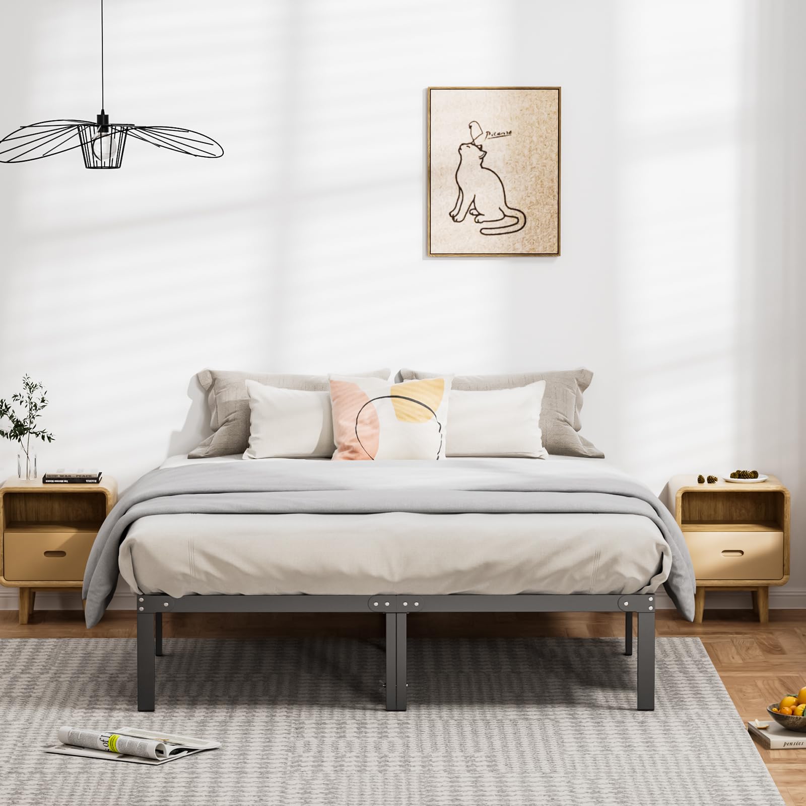 Sweetcrispy Queen Bed Frame - Metal Platform Bed Frames Queen Size with Storage Space Under Frame, Heavy Duty, 14 Inches, Sturdy Steel Slat Support, No Box Spring Needed