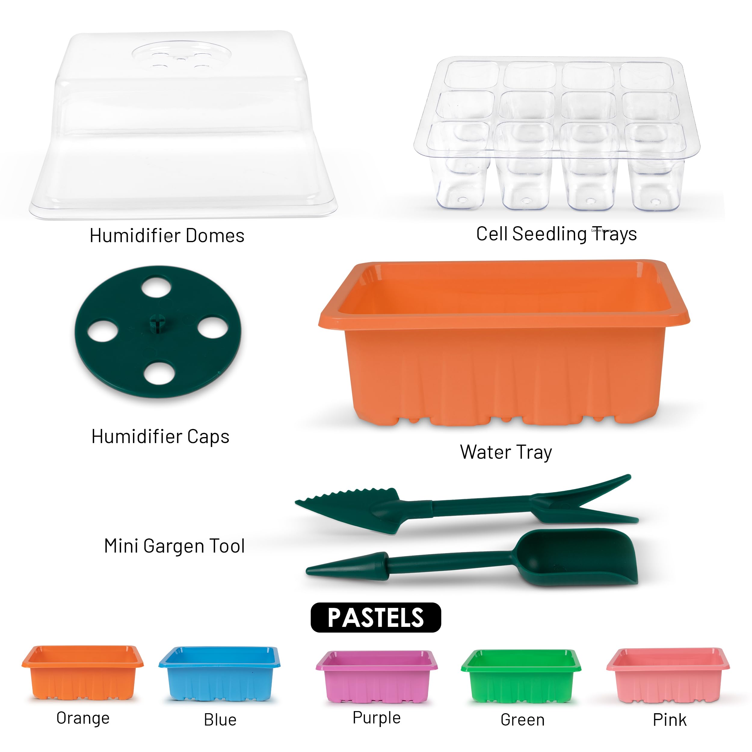 Trendily Inspired 10 Pack Seed Starter Kit with Humidity Dome, 120 Cell Germination Kit, Reusable Plant Sprouting Trays, 10 Colorful Growing Kits Greenhouse (5 Colors)