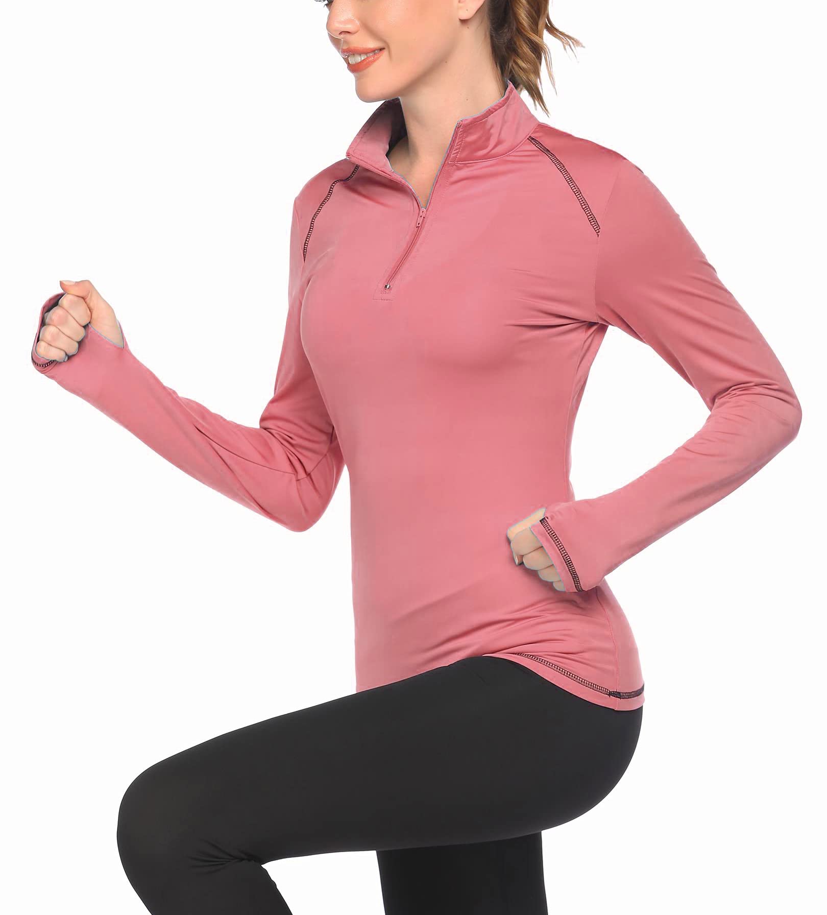 PINSPARK Women's Long Sleeve Stretchy Thumb Hole Workout Sports Active Jacket Shirt Grey Small