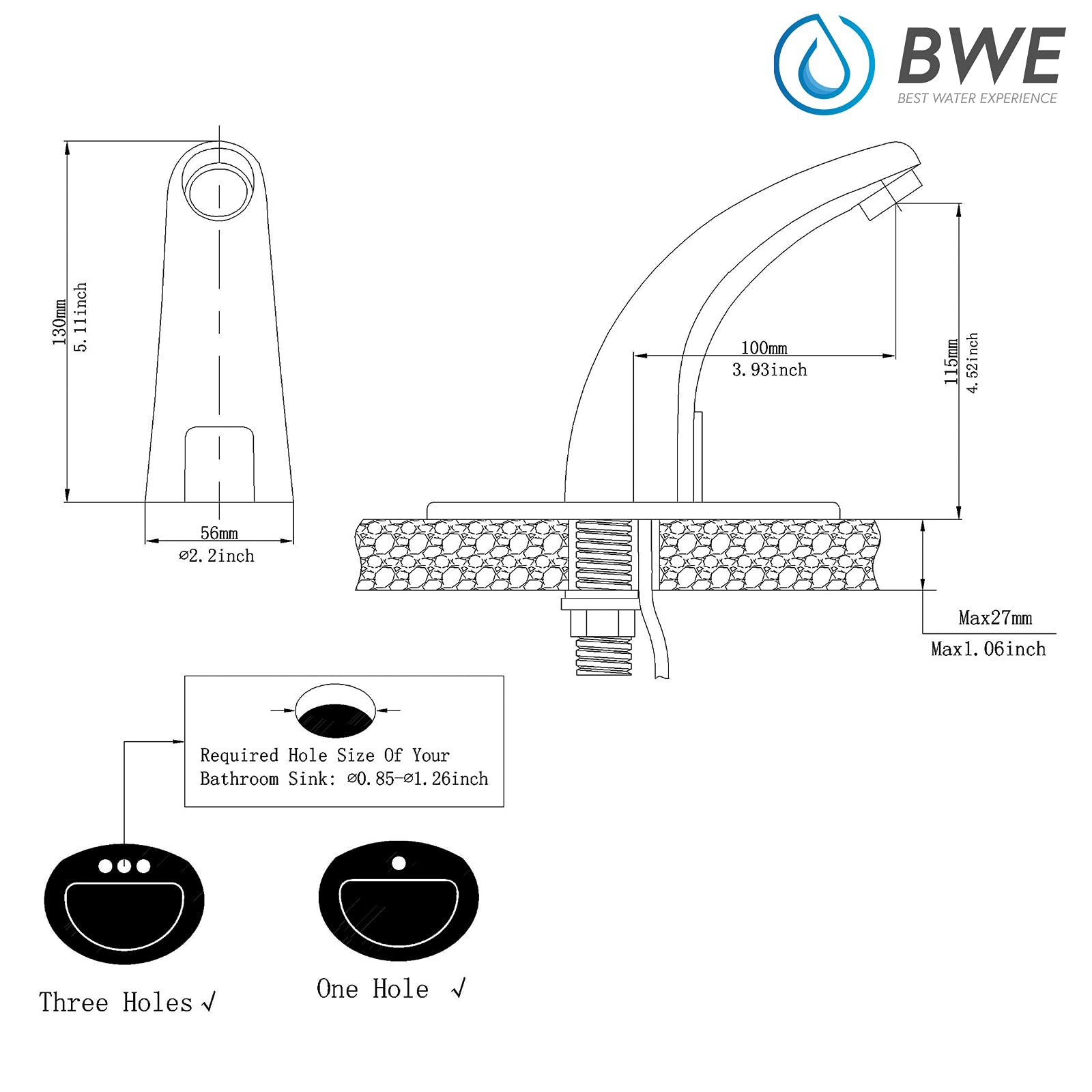 Touchless Bathroom Faucet Automatic Sensor with Hole Cover Plate Chrome Hands Free Vanity Sink Faucets with Control Box and Temperature Mixer Bathroom Water Tap Commercial by BWE