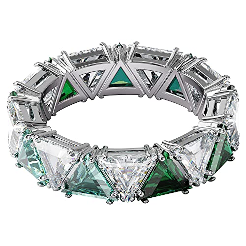 SWAROVSKI Matrix Cocktail Ring, Green and Clear Crystals with a Rhodium Finish Band, Size 5, Part of the Matrix Collection