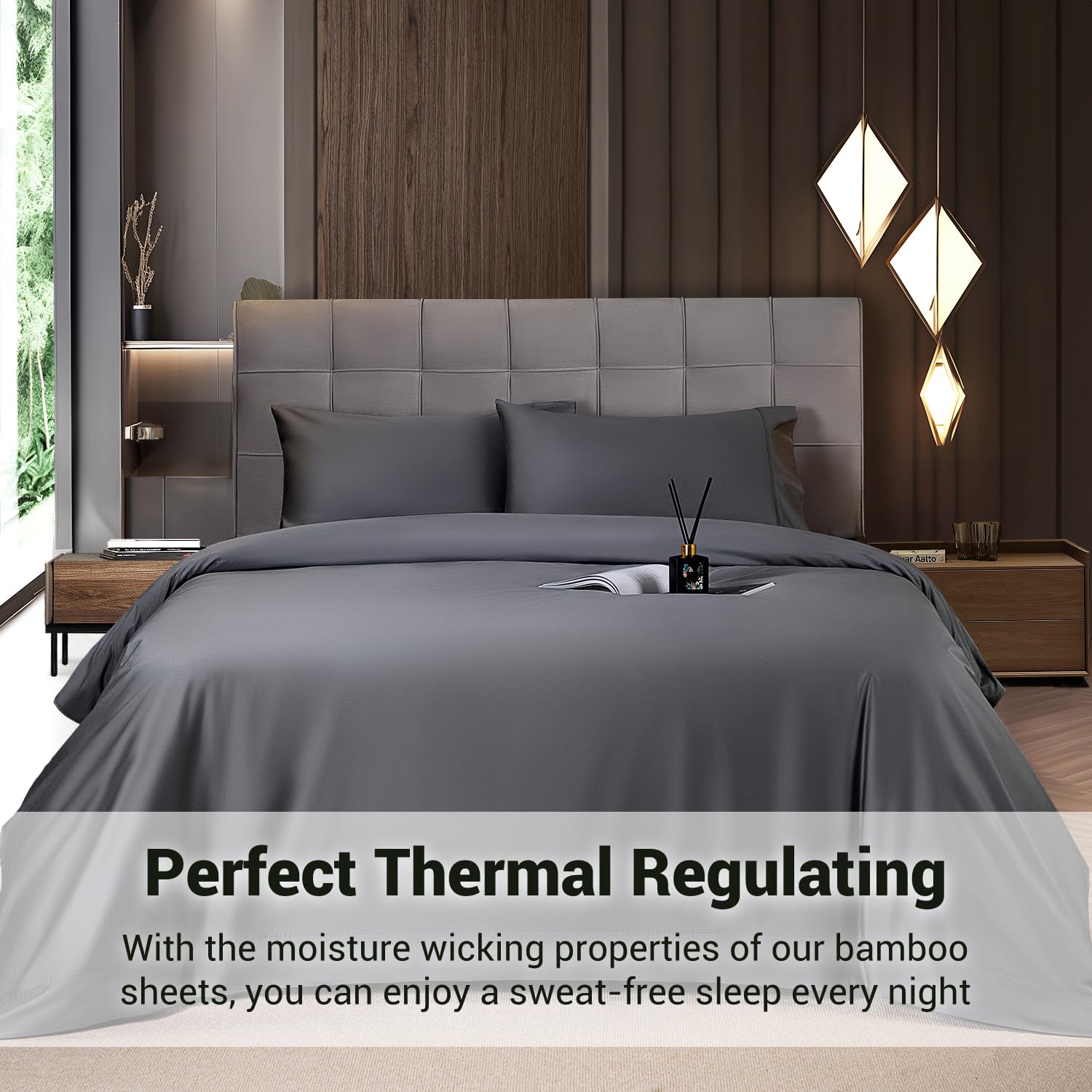 Shilucheng 4-Piece Full Size Sheets Set,Rayon Derived from Bamboo_,Cooling & Breathable Bed Sheets, Silky Bedding Sheets & Pillowcases, 16 Inch Deep Pockets (Full,Dark Grey)