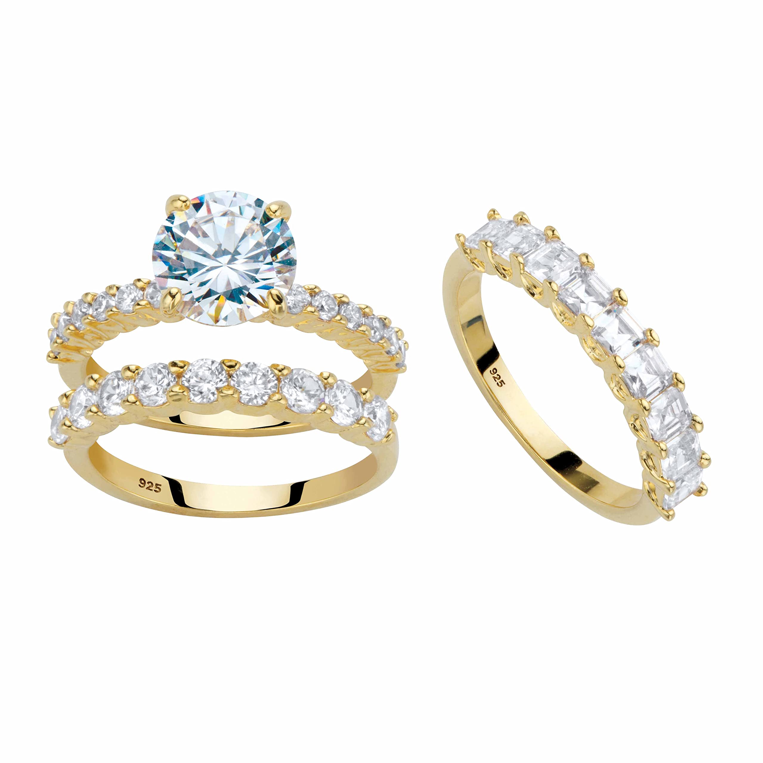 Yellow Gold-plated Sterling Silver Round Cubic Zirconia Bridal Ring Set Sizes 8-10 Size 10