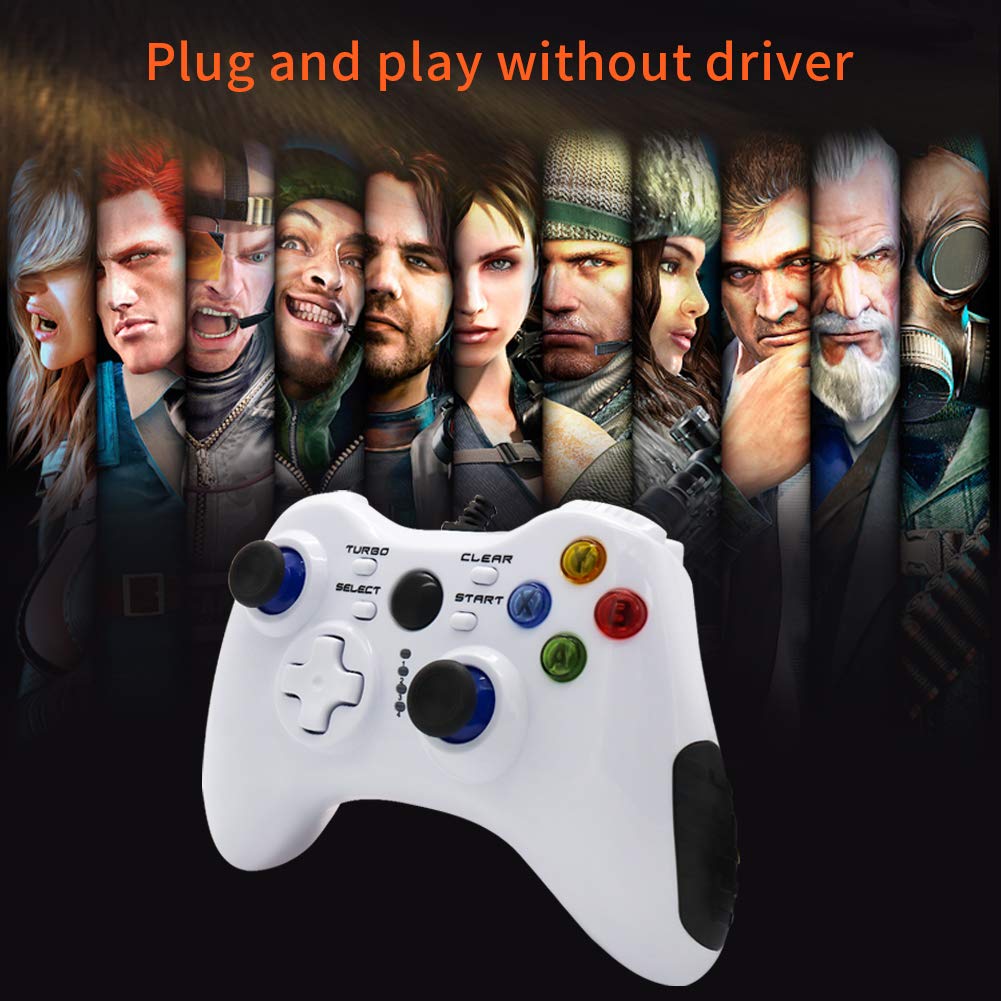 Wired PC Game Controller,Video Game Gamepad,with Dual-Joystick,Vibration Motors,7.2 feet USB Cable,Compatible with PC Windows,PS3,Android TV Box (White)