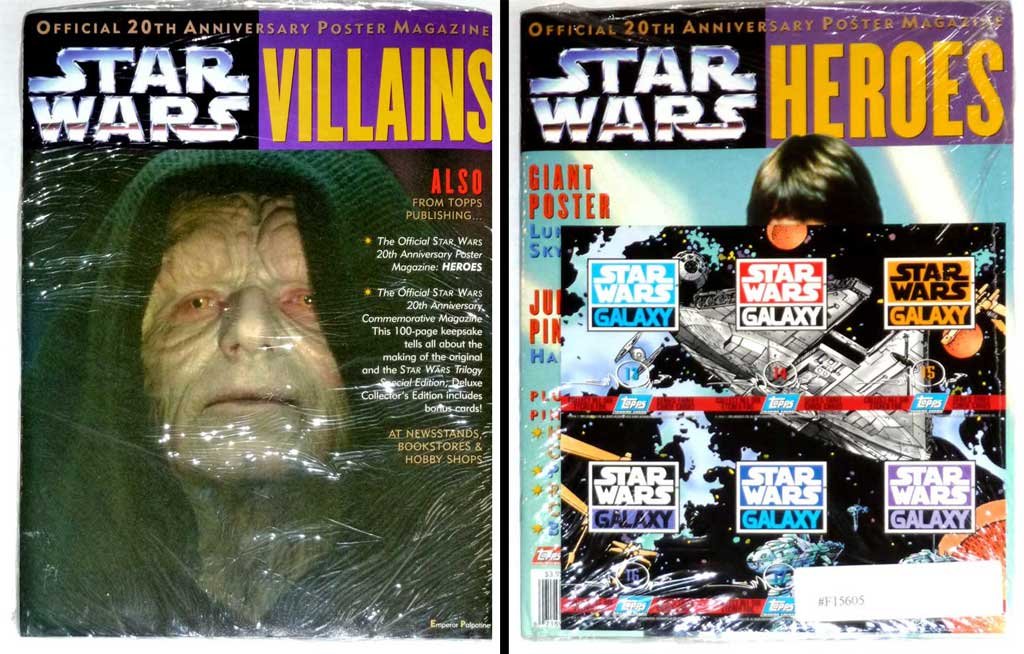 Star Wars Official 20th Anniversary Villains, Heroes & Commemorative Magazines - Deluxe Collector's Edition PLUS 6 Etched Foil Topps Trading Cards, Series Three, Chase Cards