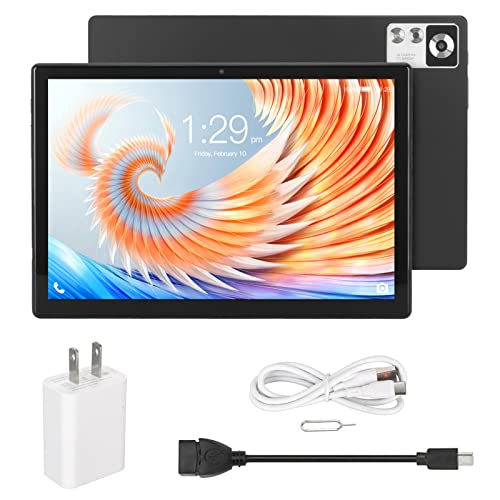 Shanrya 10.1in Tablet, 1080P FHD 8GB RAM 256GB ROM 100‑240V Black Octa Core CPU 7000mAh Tablet PC for Home (US Plug)
