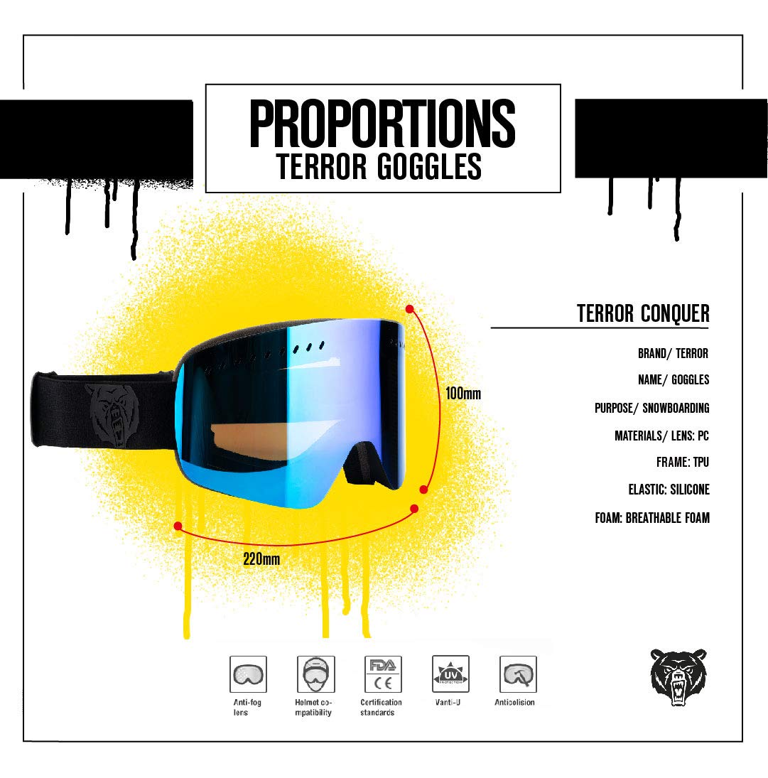 U/N TERROR - CONQUER Blue 19/20 Mask Winter Goggles Ski Snowboard Sport Glasses