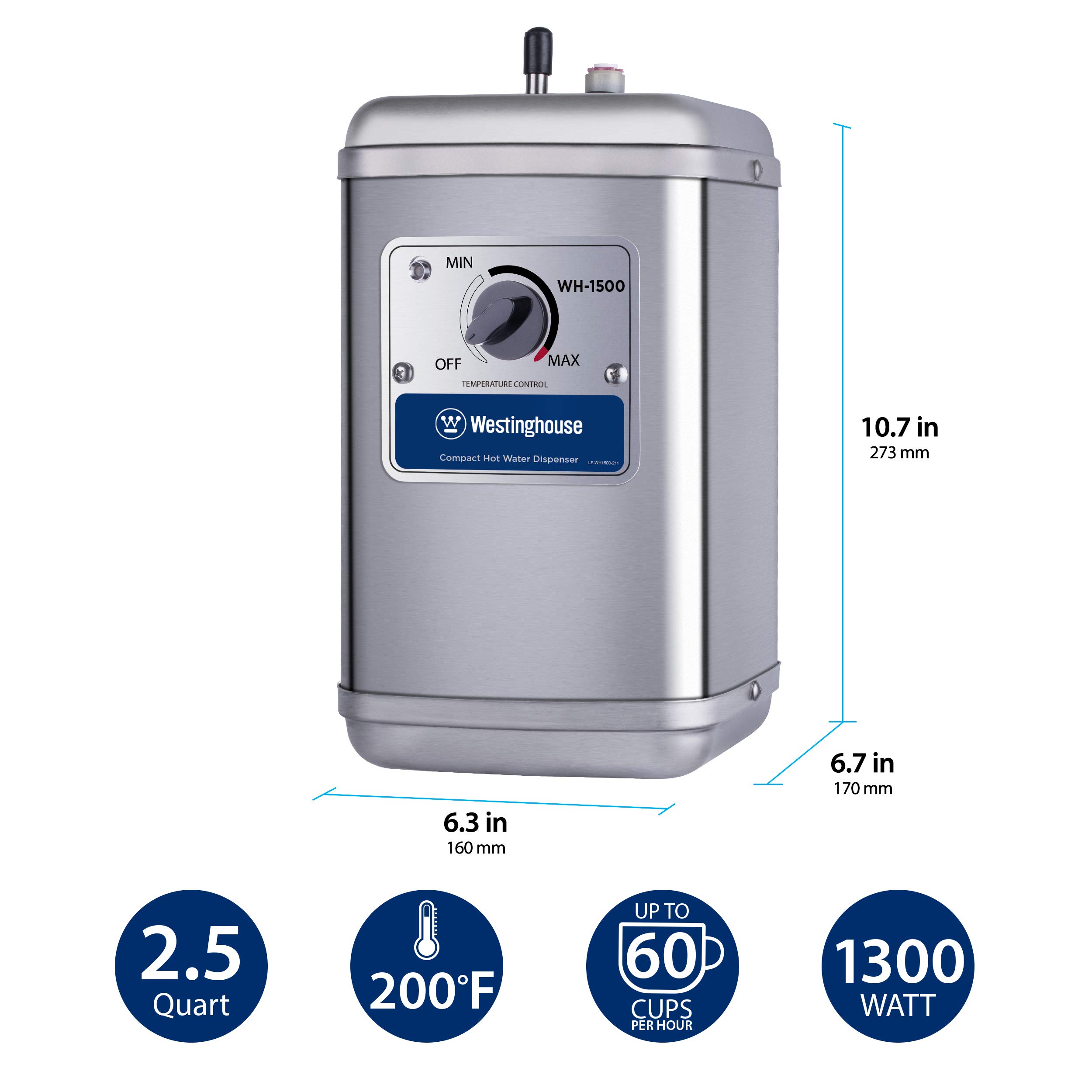 Westinghouse Instant Hot Water Dispenser, Includes Brushed Nickel Faucet