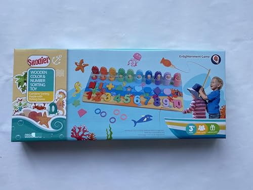 Sitodier Wooden Number Puzzle Sorting Montessori Toy for Toddlers | Shape Puzzle Matching Counting Fishing Game for Ages 2 3 4 5 Years Kids Math Stacking Preschool Educational Learning Activities Toy