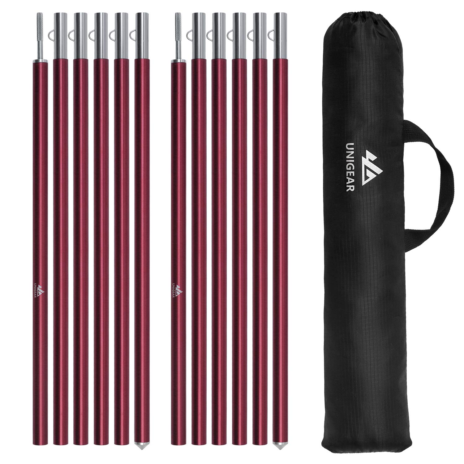 Unigear Telescopic Tent Pole Set of 2 Aluminium Pole for Tarp, Tent, Awning, Camping, Adjustable from 40 cm - 240 cm (red Old)