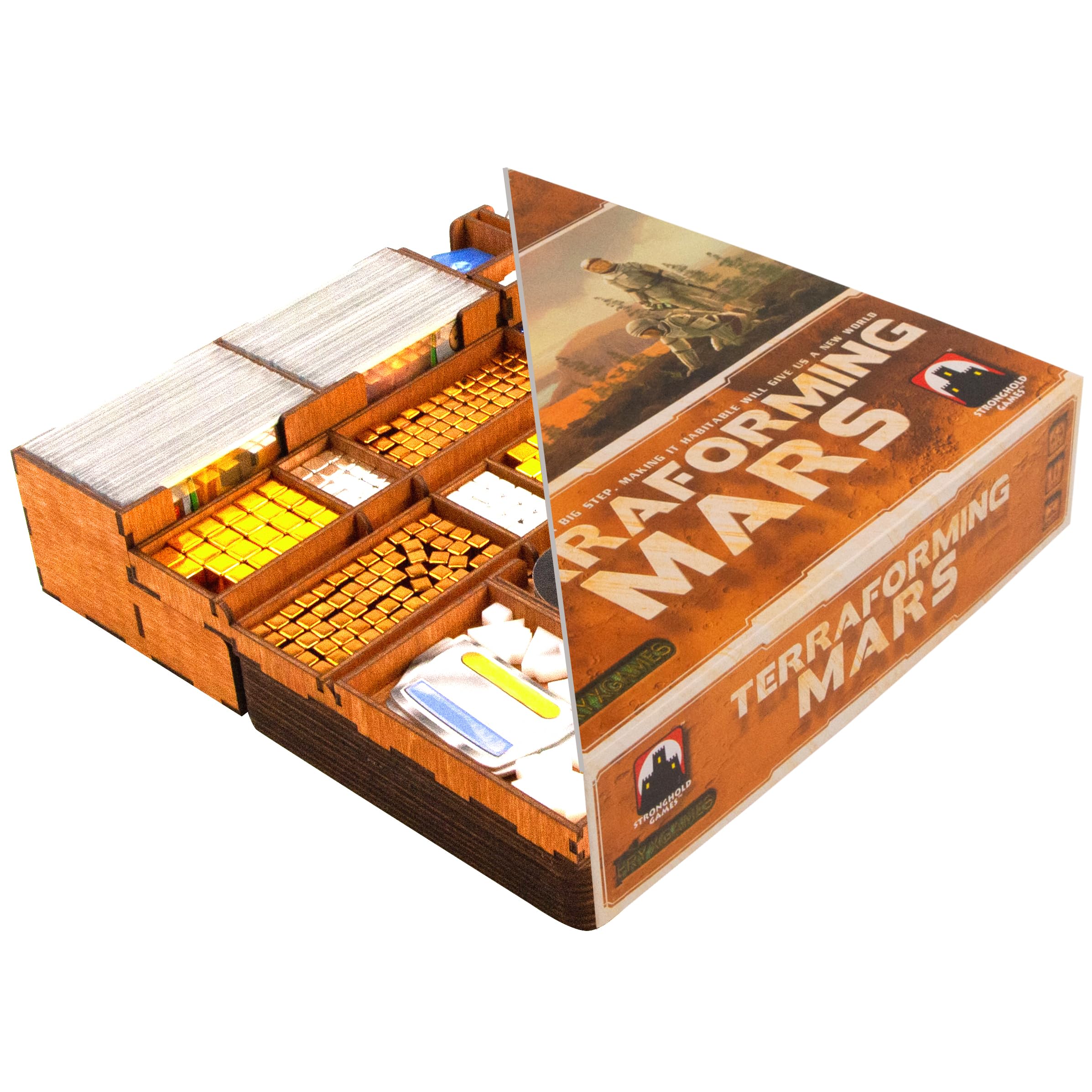 SMONEX Wooden Organizer Compatible with Terraforming Mars Board Game - Box Suitable for Storage All Mars Terraforming Expansion - Kit Token Box Card Insert