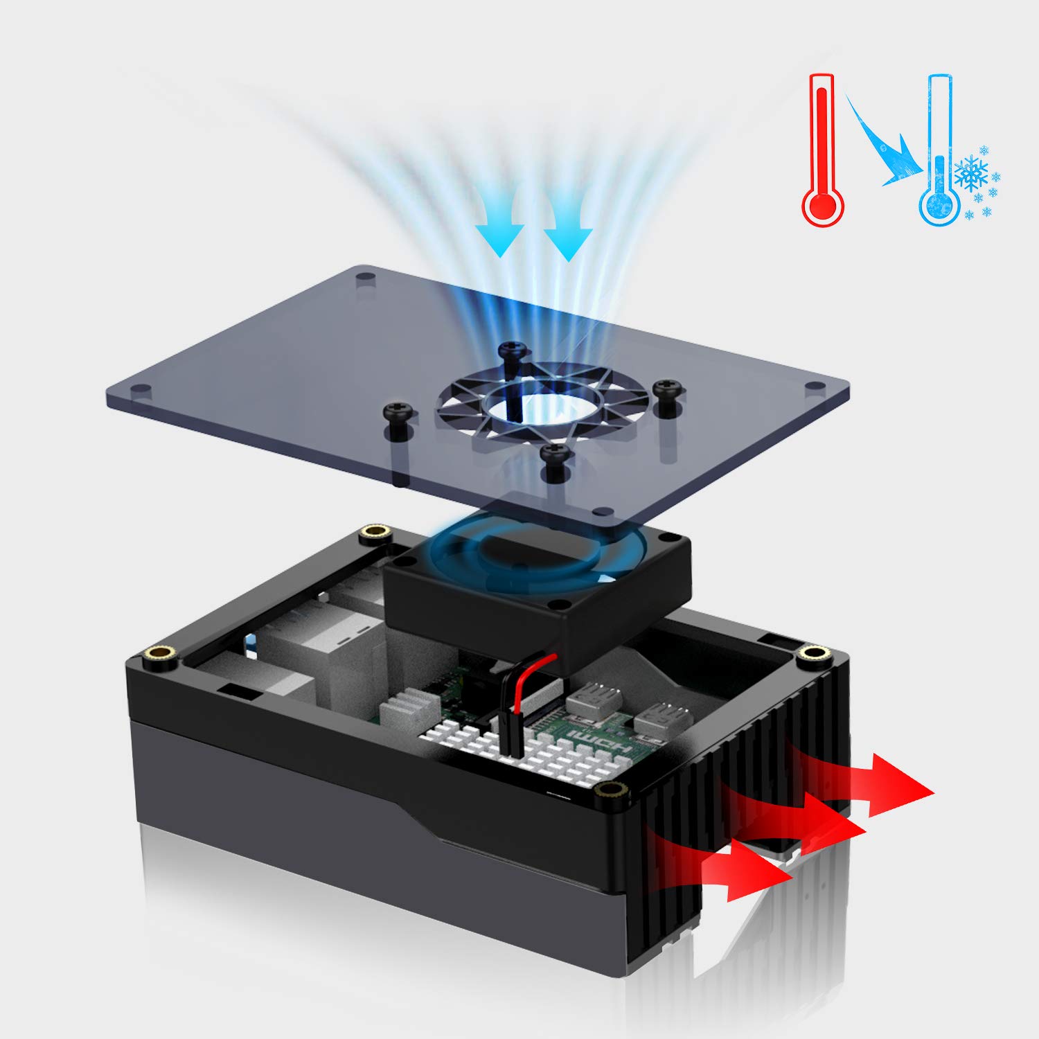 Smraza Case for Raspberry Pi 4, Acrylic Case for Raspberry Pi 4B with Cooling Fan 35mm, 4pcs Heatsinks, 5V 3A Power Supply for Raspberry Pi 4 Model B, RPI 4 8GB/4GB/2GB(The Board Not Included)