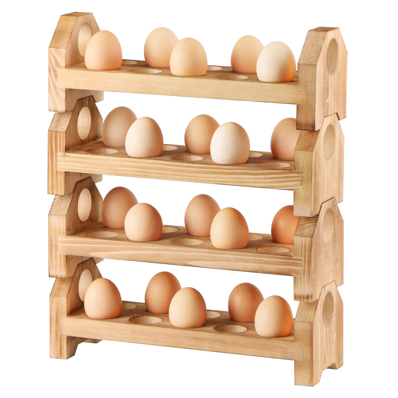 Wooden Egg Holder Countertop, 4 Egg Storage Trays Stackable for 40 Fresh Eggs, Egg Tray Organizer Rustic Kitchen Decoration, Egg Container Rack for Kitchen Organization