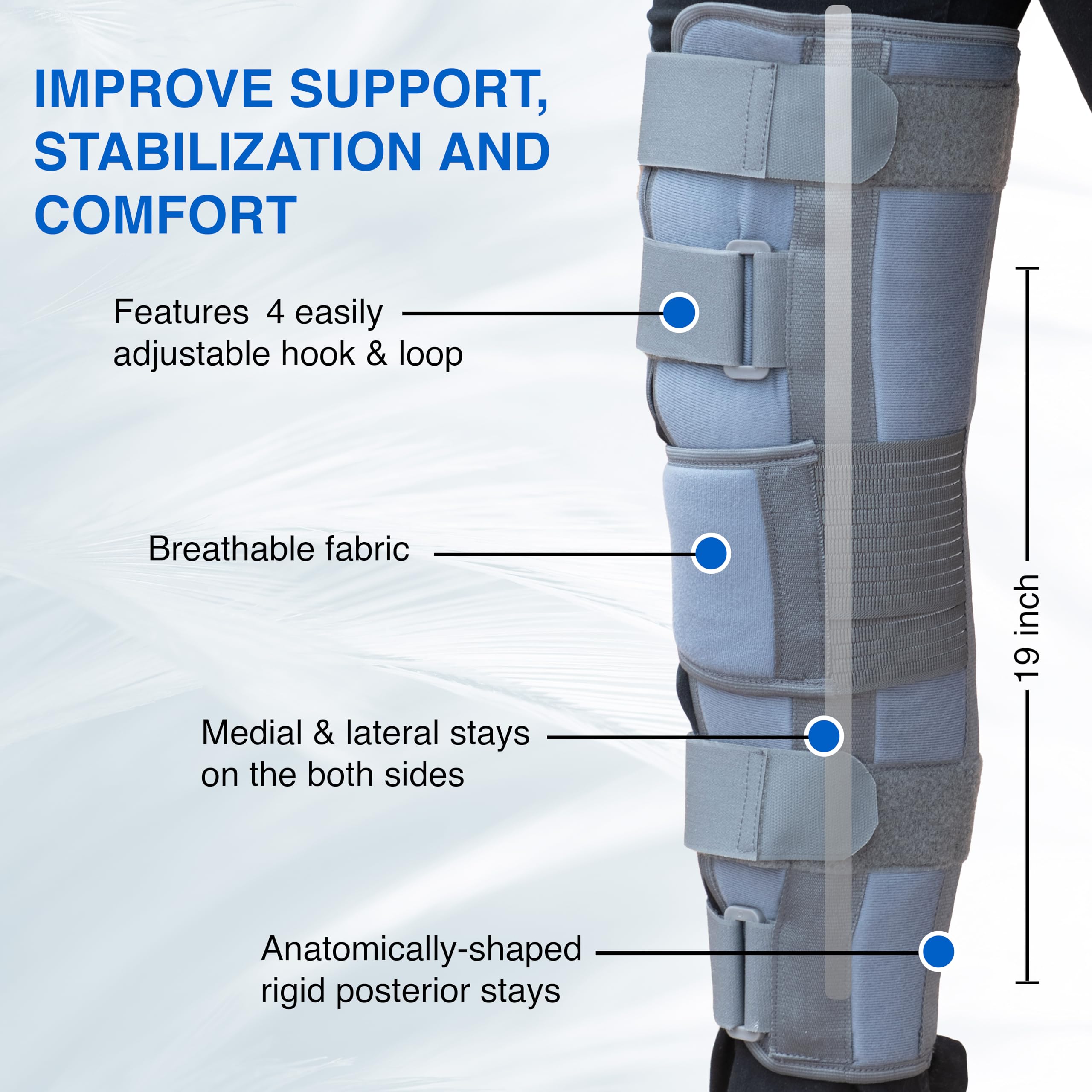 Wonder Care Knee Immobilizer Brace for Knee support for dislocation injuries ligament tear wraparound knee stabilizer splint for men & women (19β long) Grey-Small